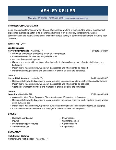 Warehouse Janitor Resume