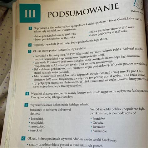 III PODSUMOWANIE 1 Odpowiedz z kim walczyła Rzeczpospolita w każdej z