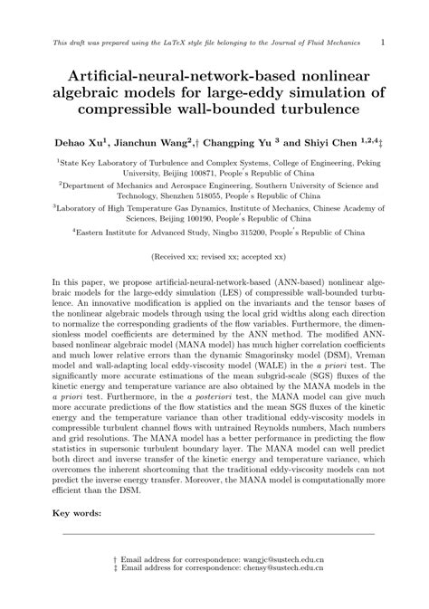 pdf artificial neural network based nonlinear algebraic models for large eddy simulation of