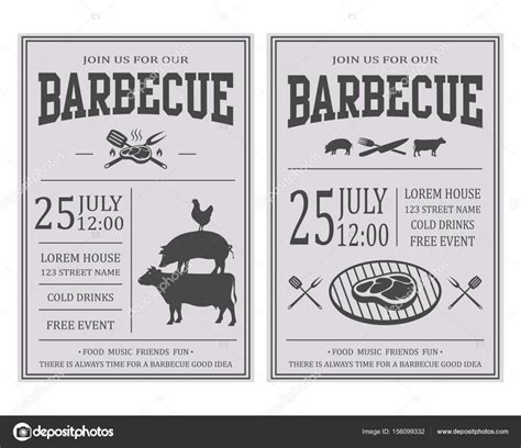 Vintage Barbecue Party Invitation BBQ Food Flyer Template Stock