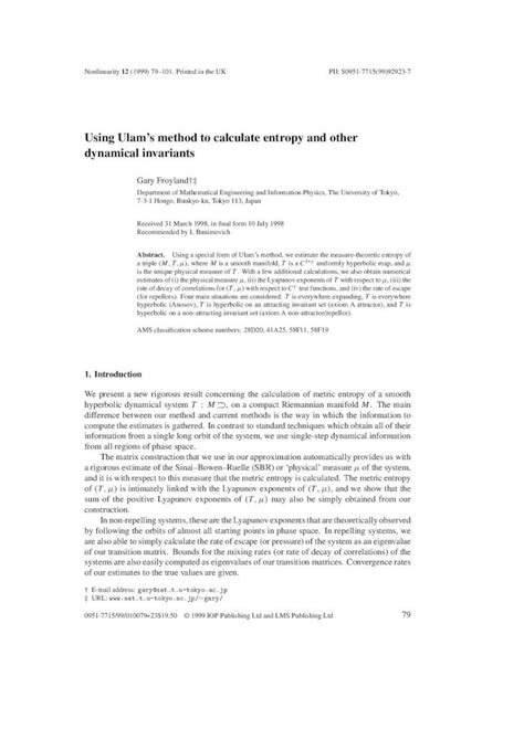 pdf using ulam s method to calculate entropy and other froyland froyland 99a pdf · abstract