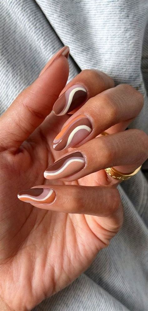 50 Trending Autumn Nail Colours Designs Earthy Wave Almond Nails