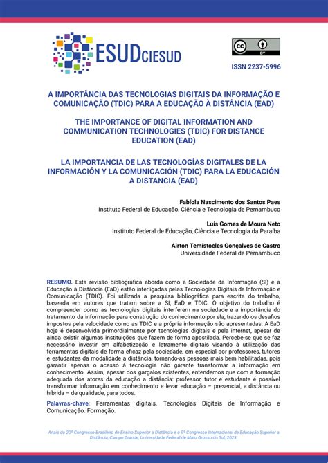 PDF A IMPORTÂNCIA DAS TECNOLOGIAS DIGITAIS DA INFORMAÇÃO E