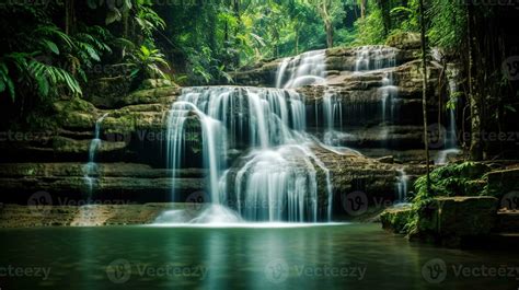 Slow Shutter Speed Photo Of Waterfall In The Jungle Clear Water