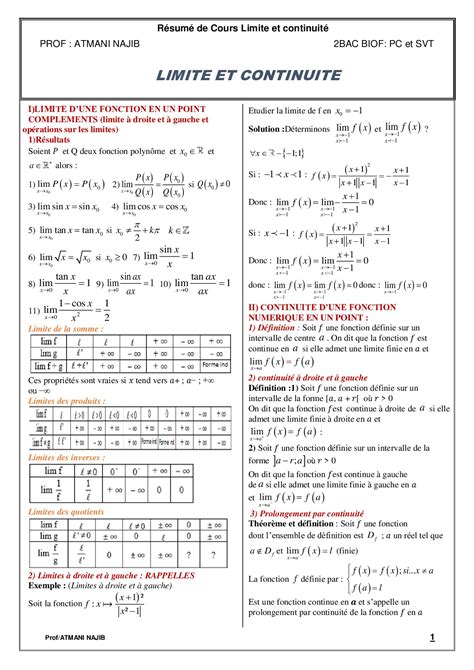 Limites et continuité Résumé de cours 1 AlloSchool