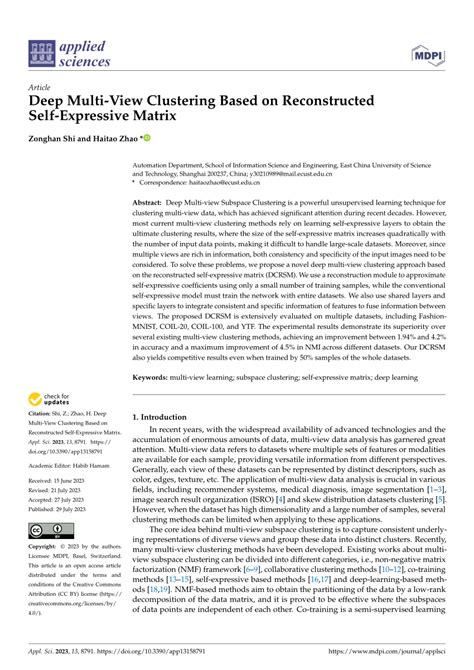pdf deep multi view clustering based on reconstructed self expressive matrix