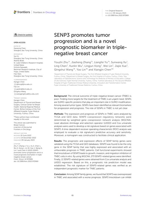 PDF SENP3 Promotes Tumor Progression And Is A Novel Prognostic