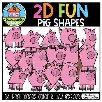 2D FUN Pig Shapes P4 Clips Trioriginals Digital Clip Art TPT