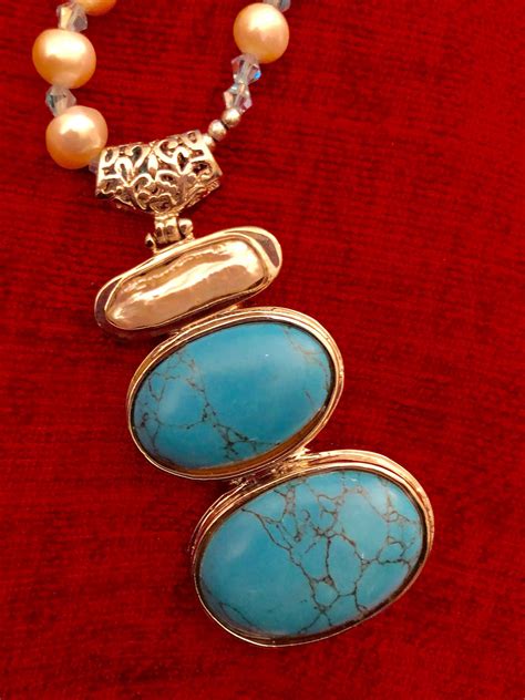 Handmade Blue Howlite And Pearl Beaded Necklace With Pendant Etsy