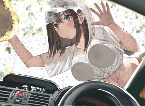 Blue Eyes Blush Breasts Brown Hair Car Kureha Ironika Navel Original