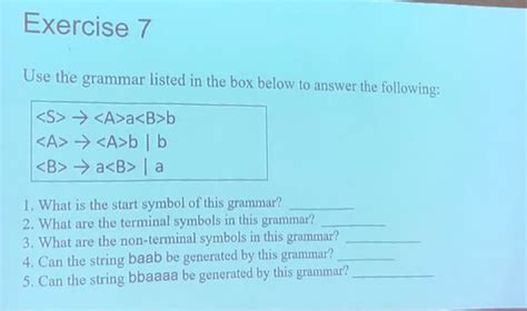 solved exercise 7 use the grammar listed in the box below to