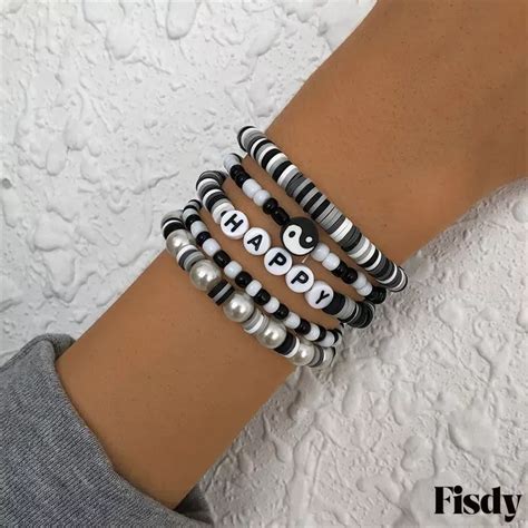 Fisdy Monochrome Daily Letter Bracelets En 2024 Pulseras Bonitas