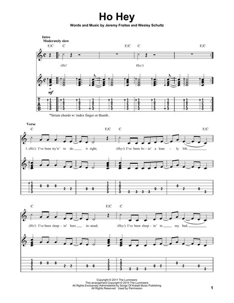 Ho Hey By The Lumineers Sheet Music For Solo Guitar At Sheet Music Direct