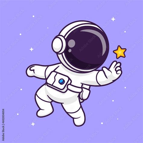 Cute Astronaut Floating In Space With Star Cartoon Vector Icon