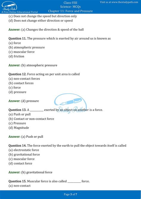 class 8 science chapter 11 force and pressure mcq with answers
