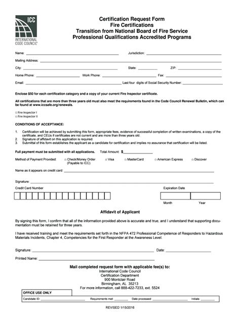 Fillable Online Iccsafe Certification Request Form Fire Certifications