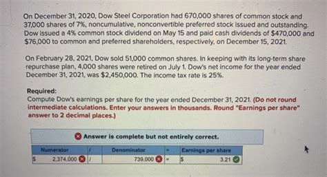 Solved On December 31 2020 Dow Steel Corporation Had Chegg