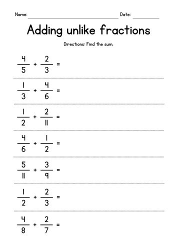 adding unlike fractions teaching resources