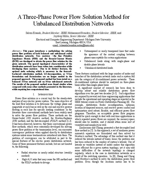 a three phase power flow solution method for unbalanced distribution networks pdf matrix