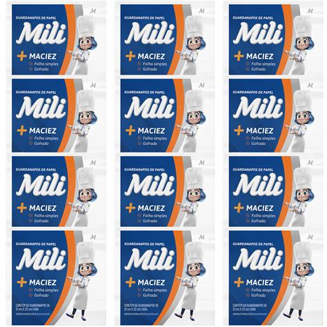 Kit 12 PACOTES Guardanapo De Papel Mili 50 Unidades 21 X 22 Cm Folha