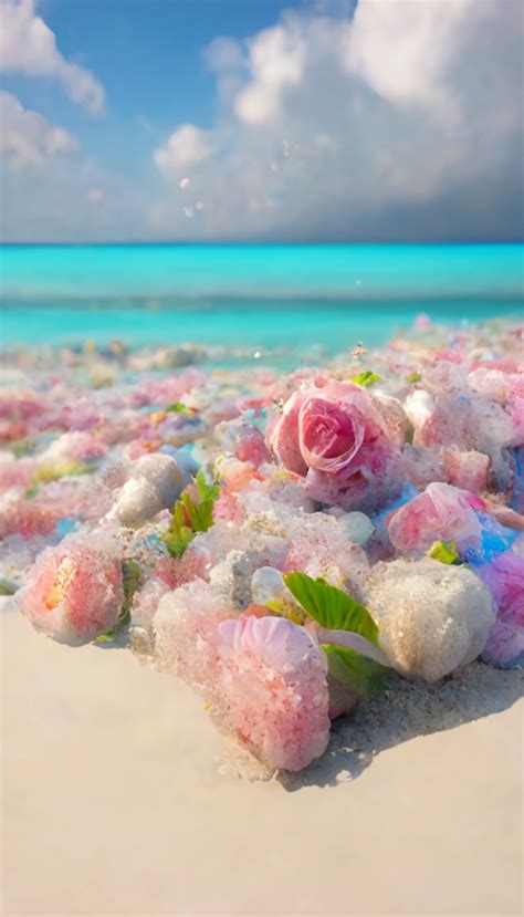 Romantic Blue Ocean Sparkling Snow Beach Rose Midjourney Openart
