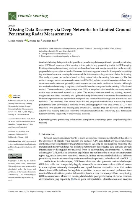 pdf missing data recovery via deep networks for limited ground penetrating radar measurements