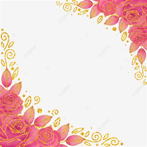 Red Pink Gold Rose Flower Arrangement Border With Beautiful Engraving