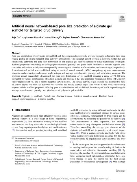artificial neural network based pore size prediction of alginate gel scaffold for targeted drug