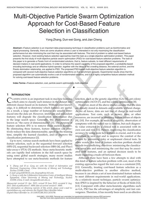 pdf multi objective particle swarm optimization approach for cost based feature selection in