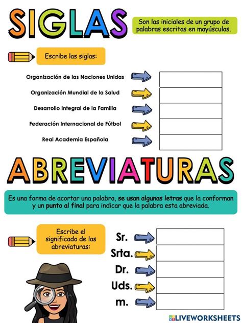 Siglas Y Abreviaturas Online Exercise Actividades Para Primaria