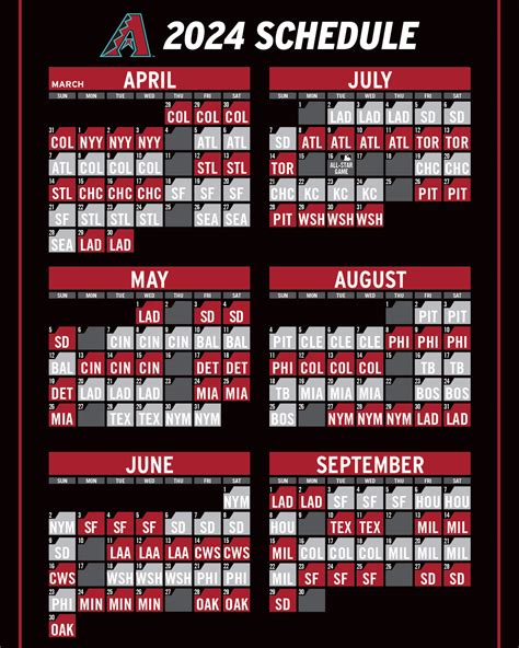 Dbacks Printable Schedule
