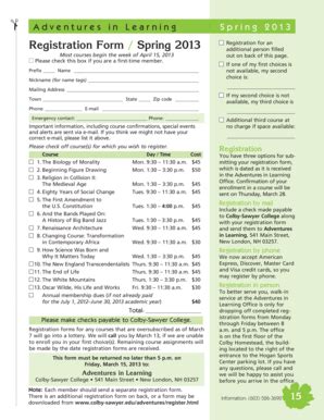 Fillable Online Registration Form Spring Colby Sawyer College