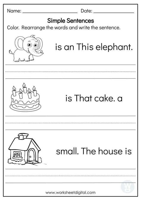 Simple Sentences Worksheet Digital