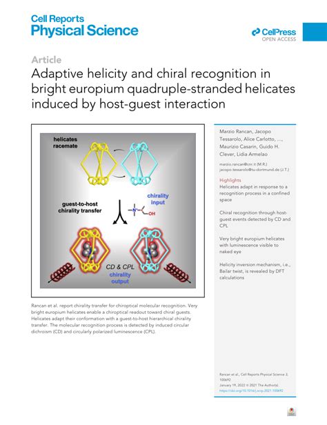 PDF Adaptive Helicity And Chiral Recognition In Bright Europium