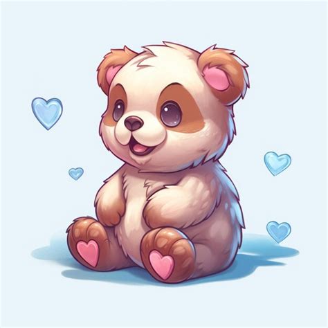 Oso Panda De Dibujos Animados Sentado En El Suelo Con Corazones A Su