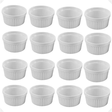 Kit 16 Ramequim Canelado 50Ml Porcelana Branco P Molho Submarino