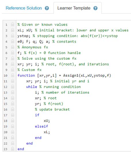 example bisection method problem in matlab grader