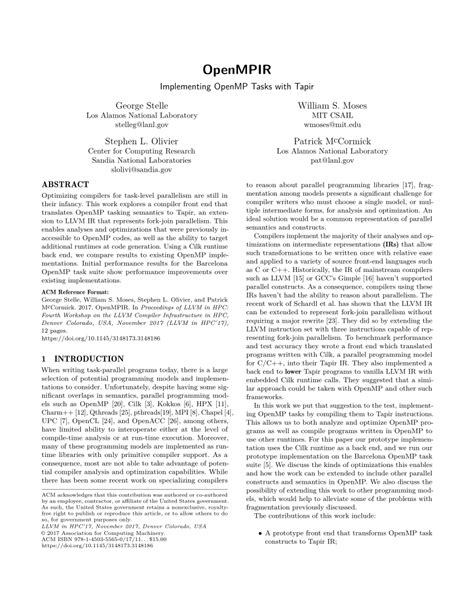 pdf openmpir implementing openmp tasks with tapir