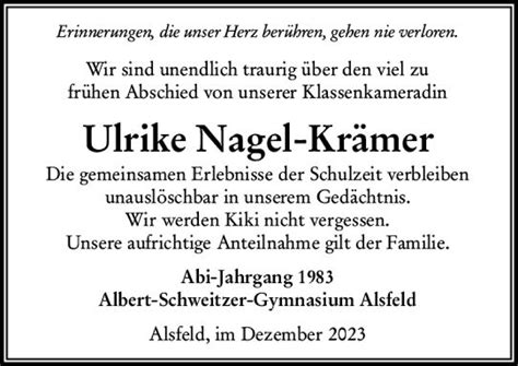 Traueranzeigen von Ulrike Nagel Krämer vrm trauer de