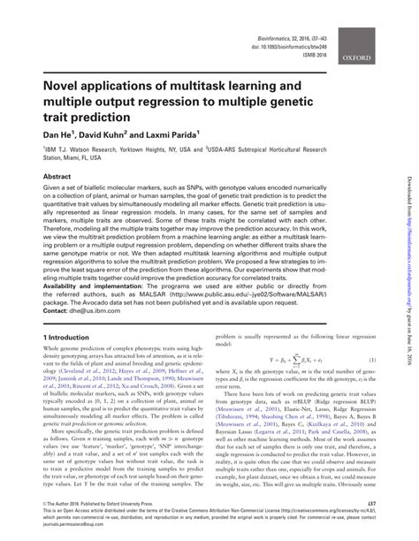 pdf novel applications of multitask learning and multiple output regression to multiple