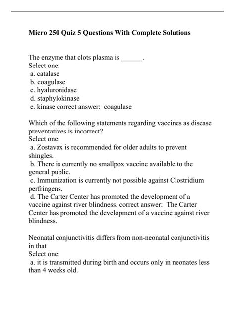 Micro Quiz Questions With Complete Solutions Bio