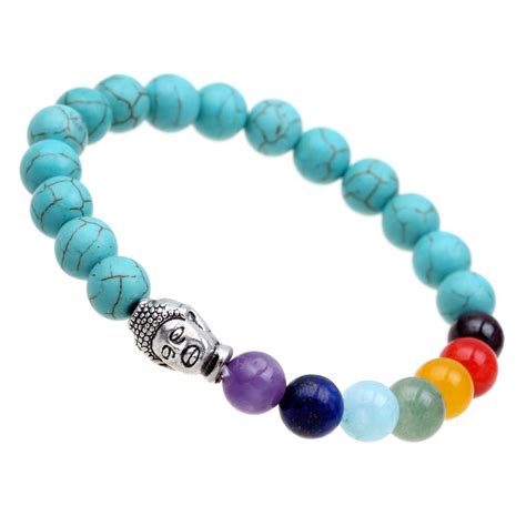 7 Chakra Healing Balance Charm Bracelet Turquoise Beaded Yoga Reiki