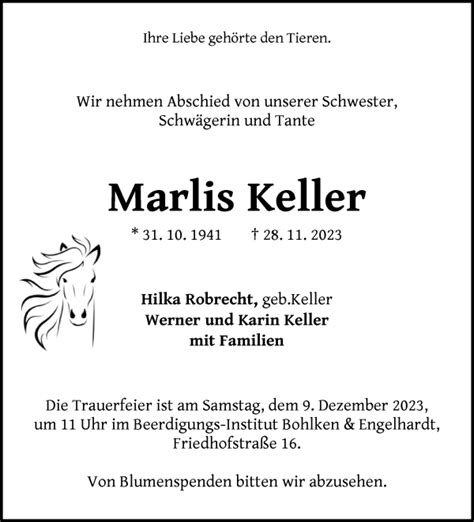 Traueranzeigen Von Marlis Keller Trauer Gedenken