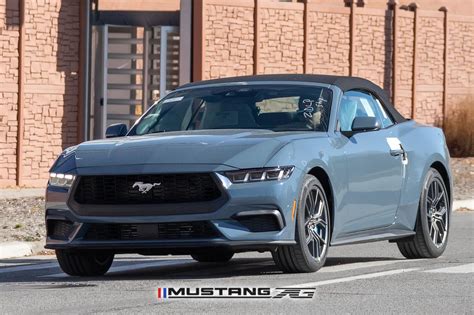 2024 Mustang EcoBoost Convertible Spied In Vapor Blue W Blue Brembos