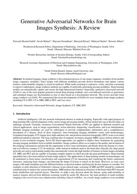 pdf generative adversarial networks for brain images synthesis a review