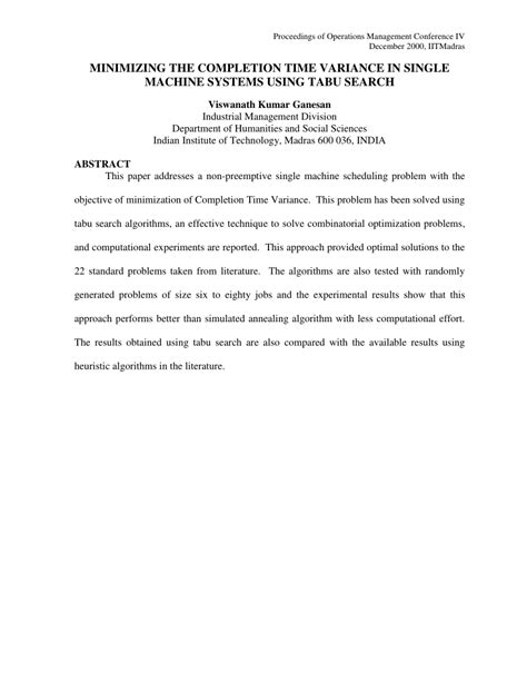 pdf minimizing the completion time variance in single machine systems using tabu search