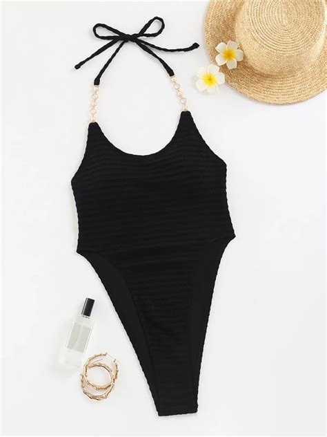 Wrinkled Halter Extreme Mini Micro Thong Women Swimwear One Piece