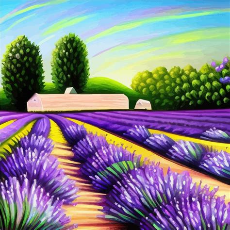 Lavanda campos púrpuras verdes prados y montañas granja vista