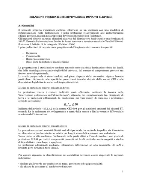 Relazione Tecnica Descrittiva Impianto Elettrico