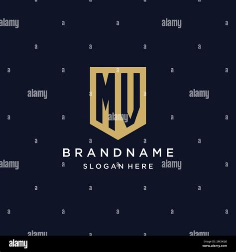MV Monogram Initials Logo Design With Shield Icon Template Stock Vector